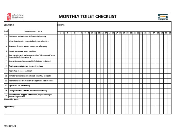 Monthly Toilet Cleaning Checklist-1 | PDF