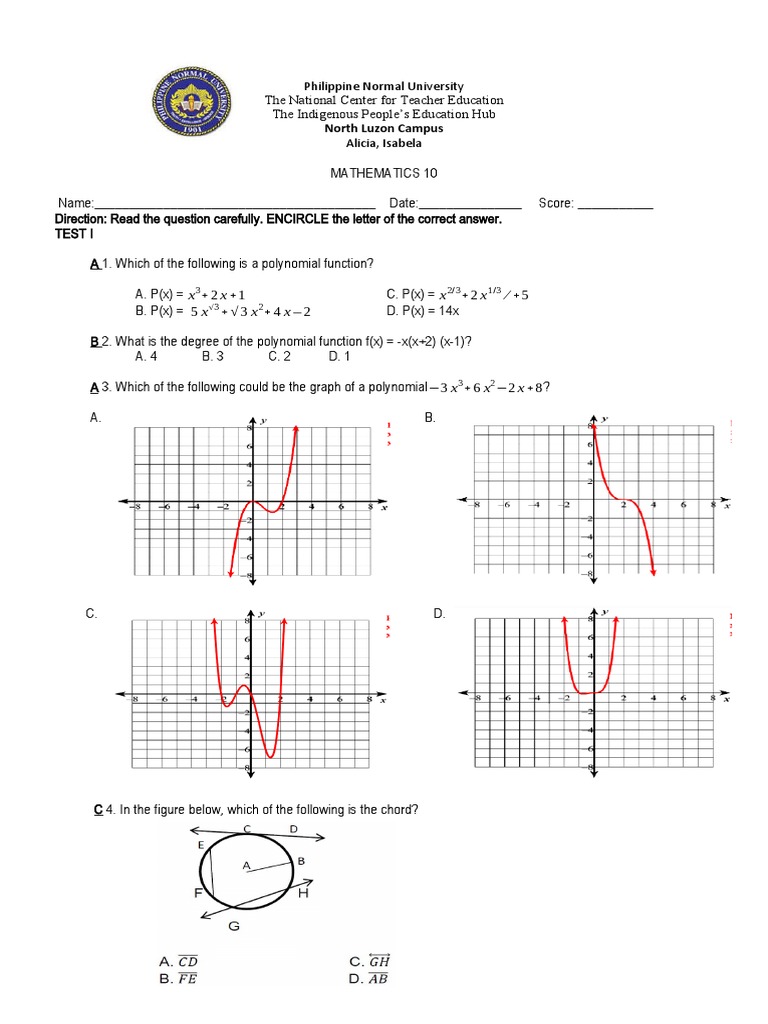 Test Question Math 10 | PDF | Angle | Cartesian Coordinate System