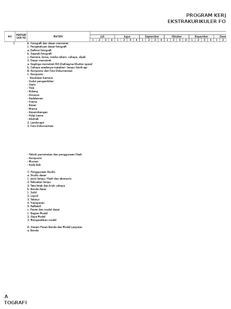 Program Kerja Ekskul Fotografi | PDF