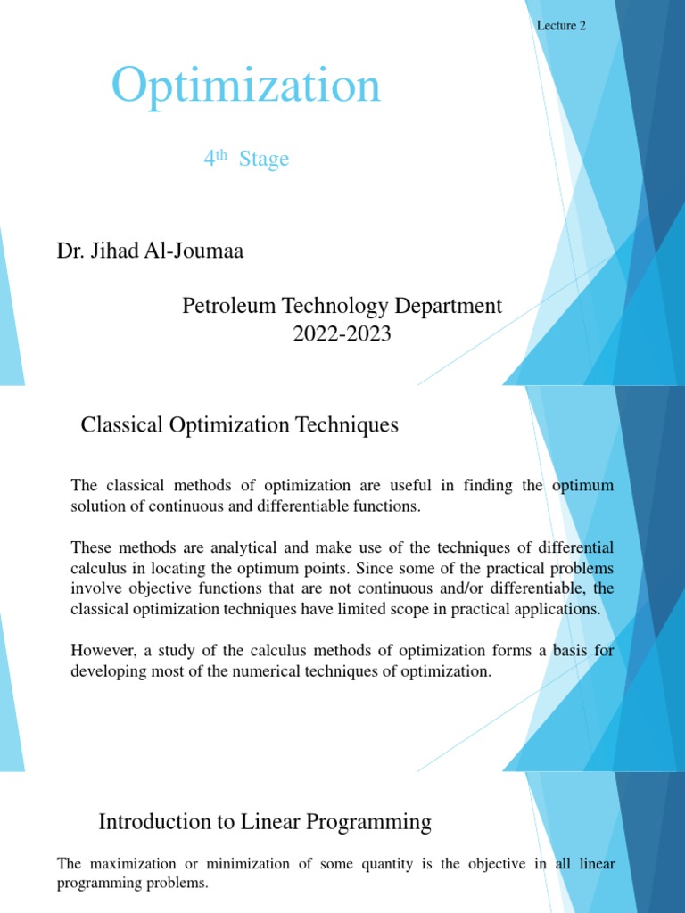 Optimization Lecture 2 2023 Pdf Linear Programming Mathematical Optimization