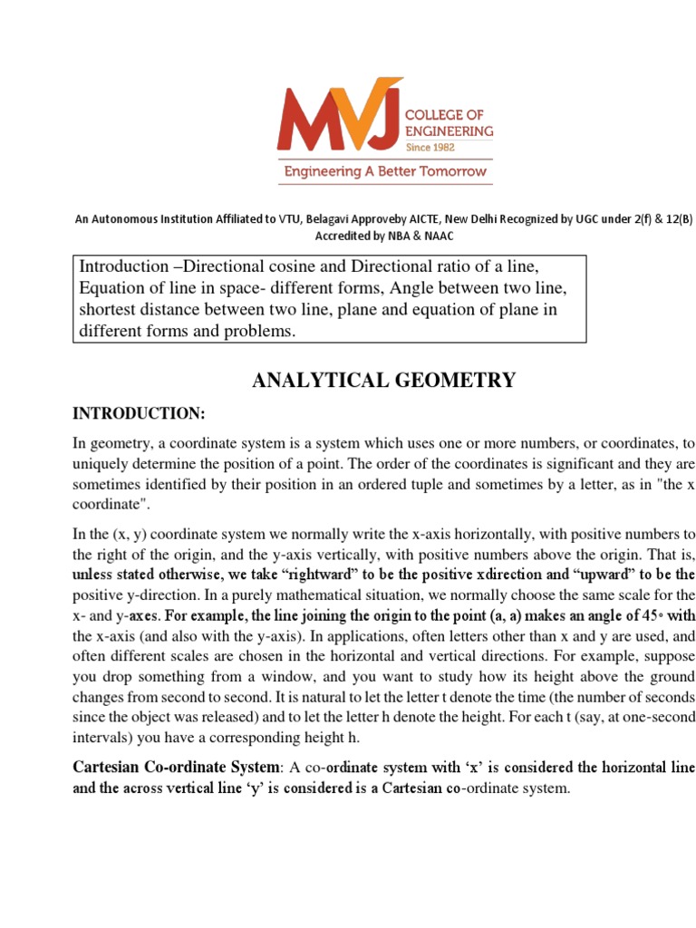 MODULE-3 ANALYTICAL GEOMETRY - LMS Material | PDF | Cartesian ...