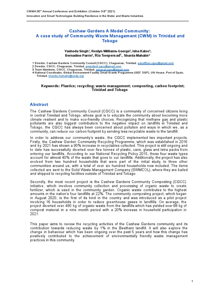 A Case Study of The Cashew Gardens Community Council A Model Community ...