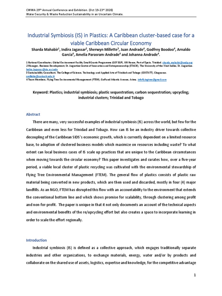 Industrial Symbiosis in Plastics - CWWA 2020 | PDF | Recycling | Waste