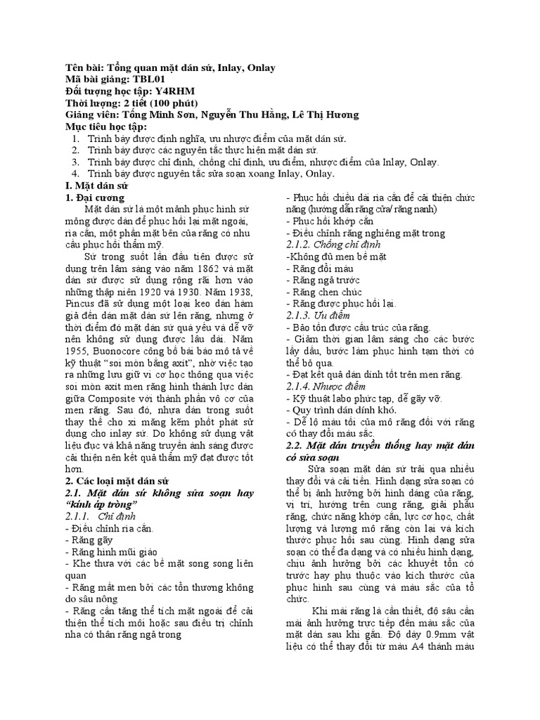 Tổng quan mặt dán sứ, Inlay, Onlay | PDF