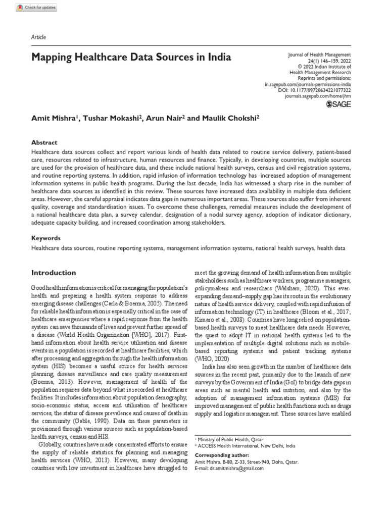 Mapping Healthcare Data Sources India Pdf Health Care Infant