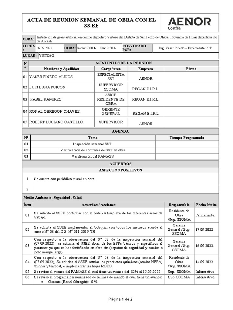 Acta de Reunion Regan E.I.R.L. 16-09-2022 | PDF Acta de Reunion Regan E.I.R.L. 16-09-2022 | PDF