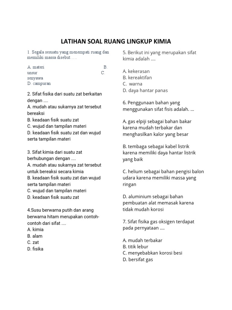 Latihan Soal Ruang Lingkup Kimia 2 | PDF
