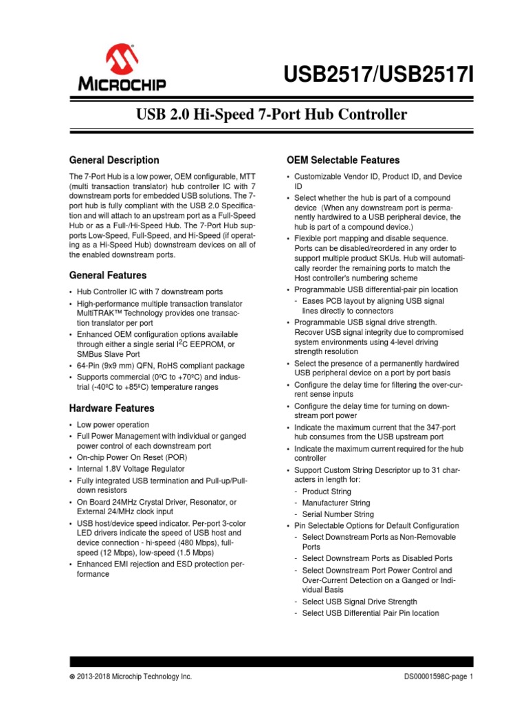 USB2517 USB2517i Data Sheet 00001598C | PDF | Usb | Computing