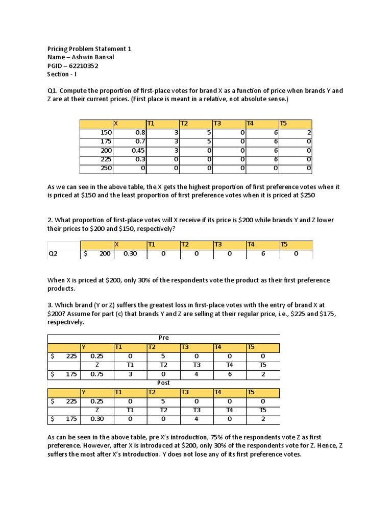 Pricing Problem Statement 1 | PDF