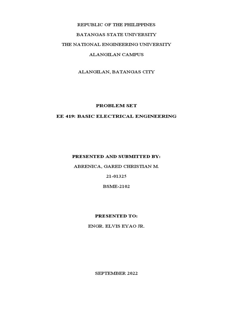 EE 419 Basic Electrical Engineering Problem Set | PDF