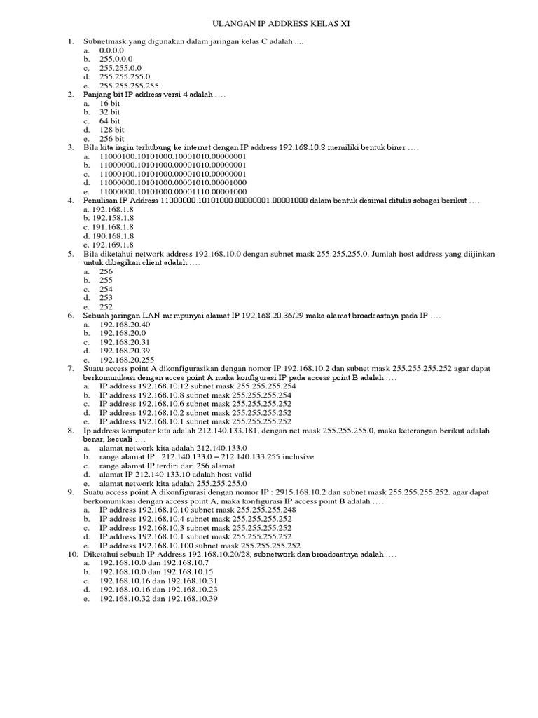 Contoh Soal IP Address Kelas XI | PDF | Griya & Taman