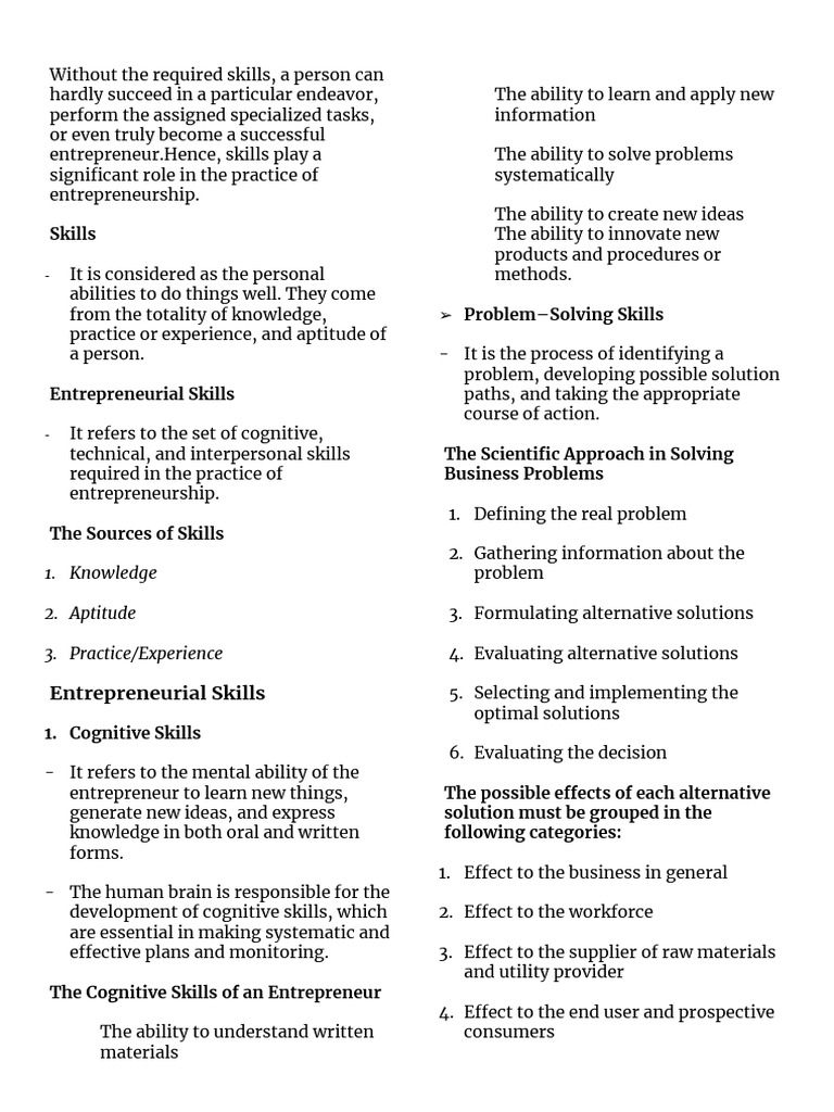 Lesson 3 - Entrepreneurial Skills and Competencies | PDF | Entrepreneurship | Skill