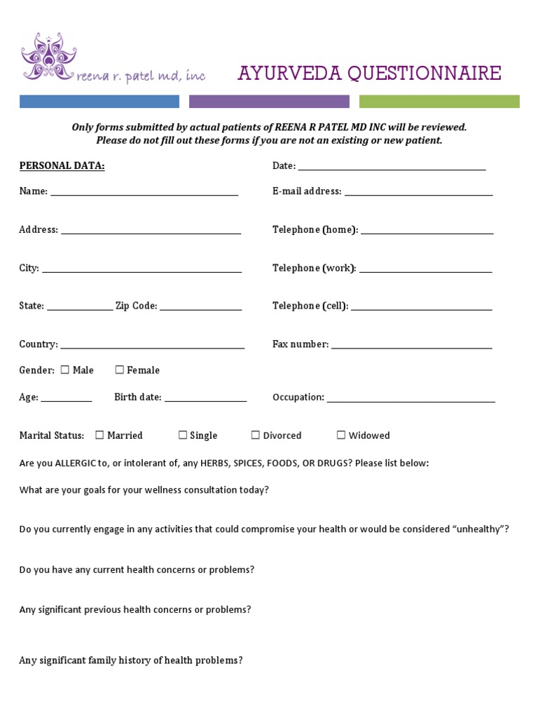 Ayurveda Wellness Questionnaire | PDF | Bloating | Ayurveda