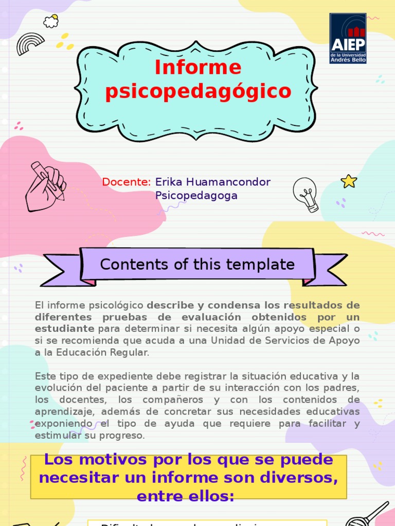 Informe Psicopedagogico (1) .PPTX 1er | PDF | Aprendizaje | Comprensión lectora