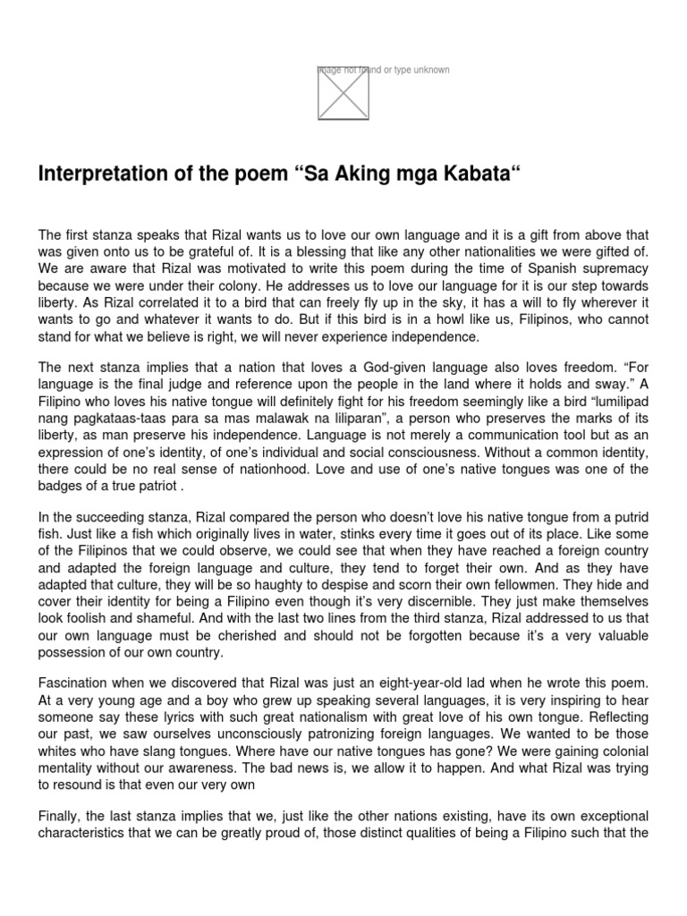 Interpretation of The Poem "Sa Aking Mga Kabata" | PDF