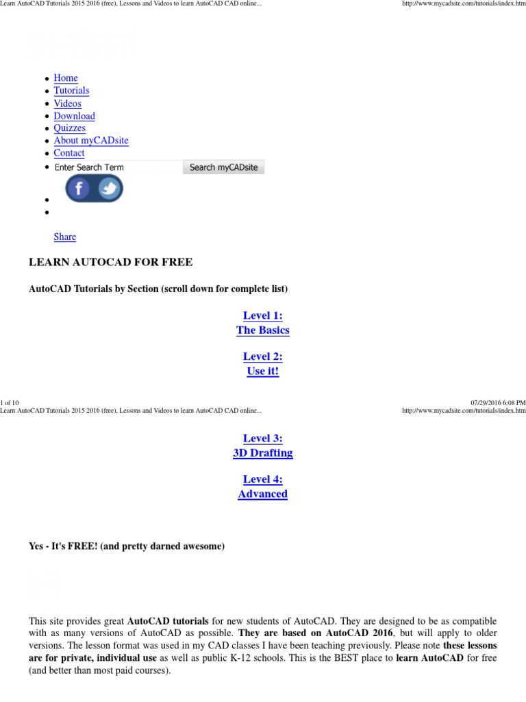 Learn AutoCAD Tutorials 2015 2016 (Free), Lessons and Videos To Learn ...