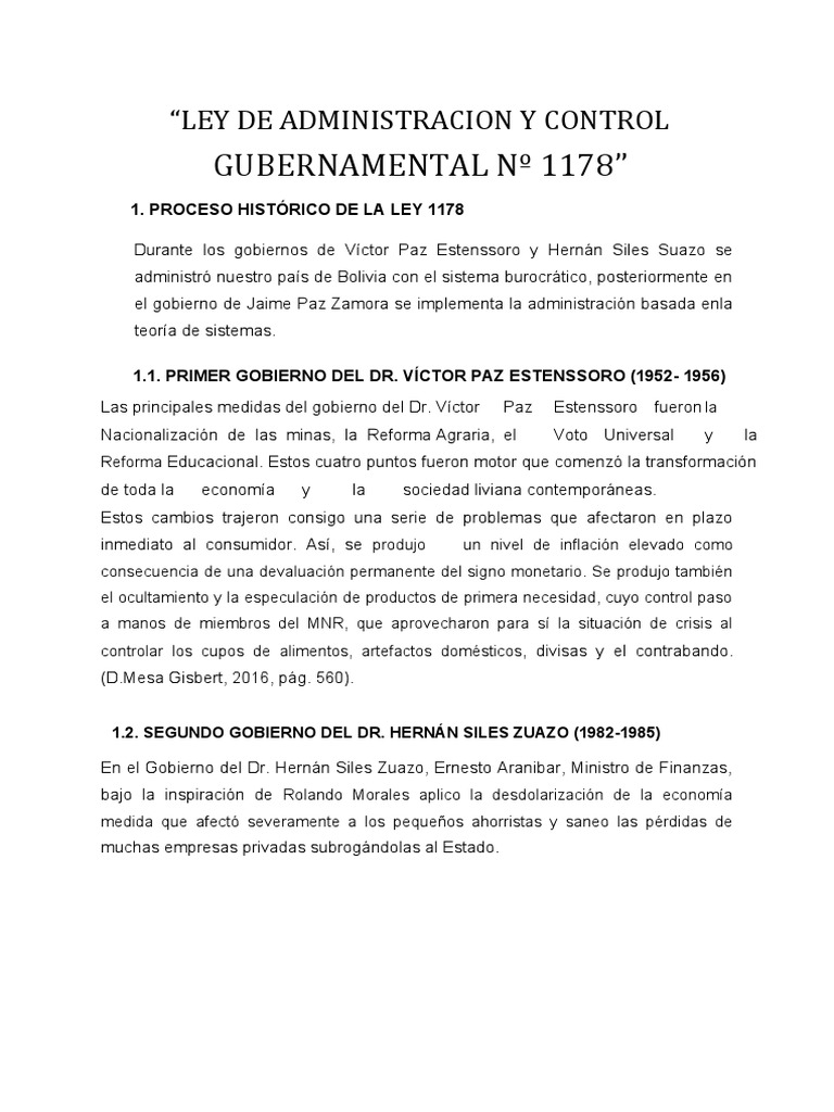 Ley 1178 - Texto | PDF | Legislador | Presupuesto