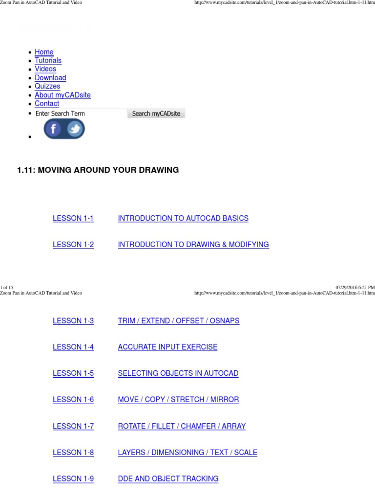 Zoom Pan in AutoCAD Tutorial and Video | PDF | Button (Computing ...
