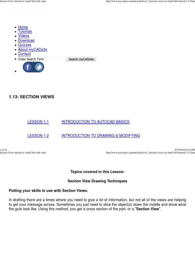 Section Views Tutorial in AutoCAD With Video | PDF | Drawing | Auto Cad