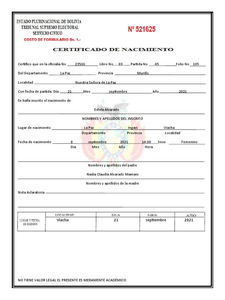 Certificado De Nacimiento Descargar