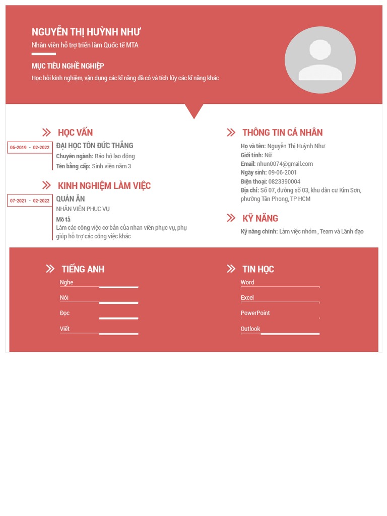 Nguyen Thi Huynh Nhu CV Vieclam24h VN 165608435599 | PDF