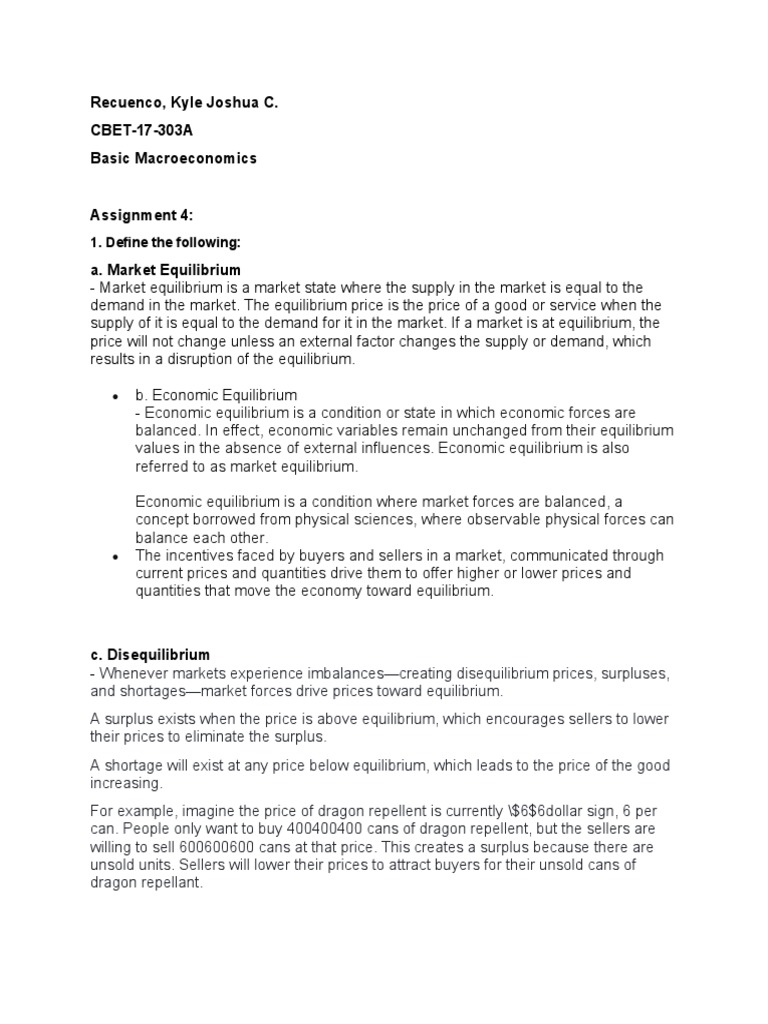Recuenco, Ass4, Basic Macroeconomics | PDF | Economic Equilibrium | Economic Surplus
