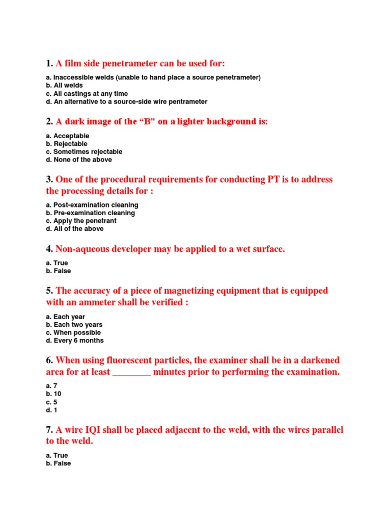 Asme Sec 5 Questions | PDF | Nondestructive Testing | Radiography