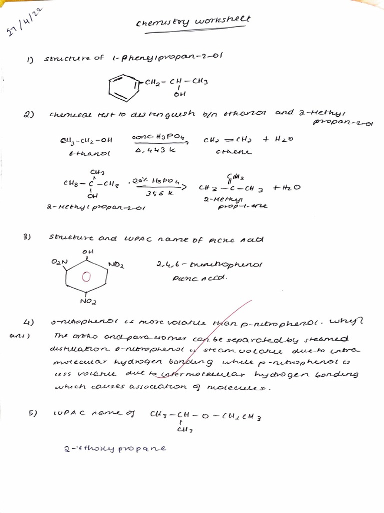 Chemistry Worksheet | PDF