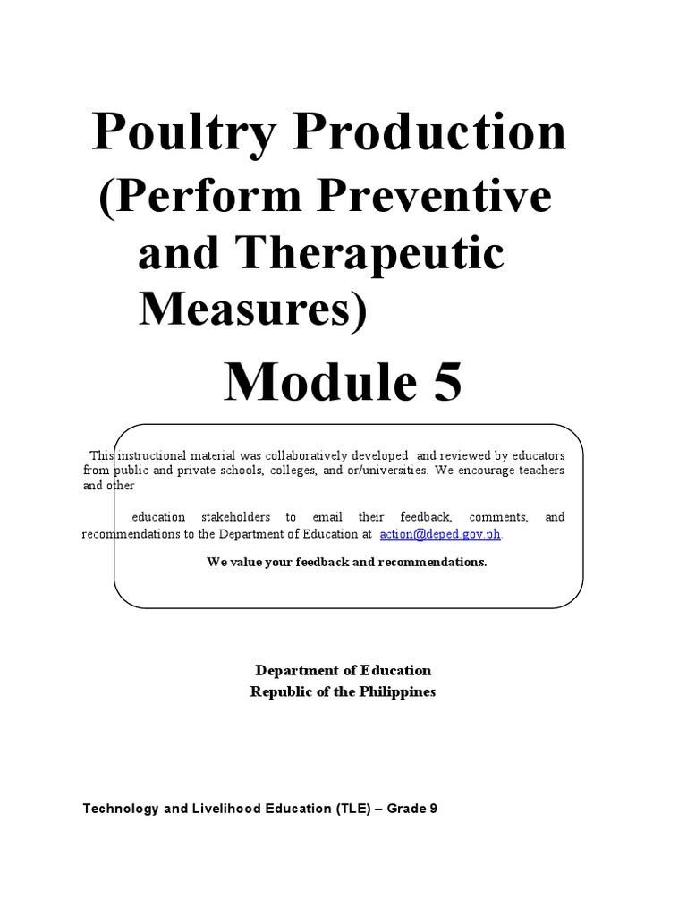 9 TLE - Poultry Production - Module 5 - Perform Preventive N Therapeutic Measures | PDF ...