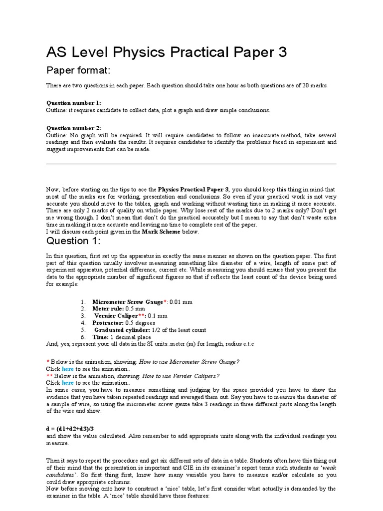 AS Level Physics Practical Paper 3 | PDF