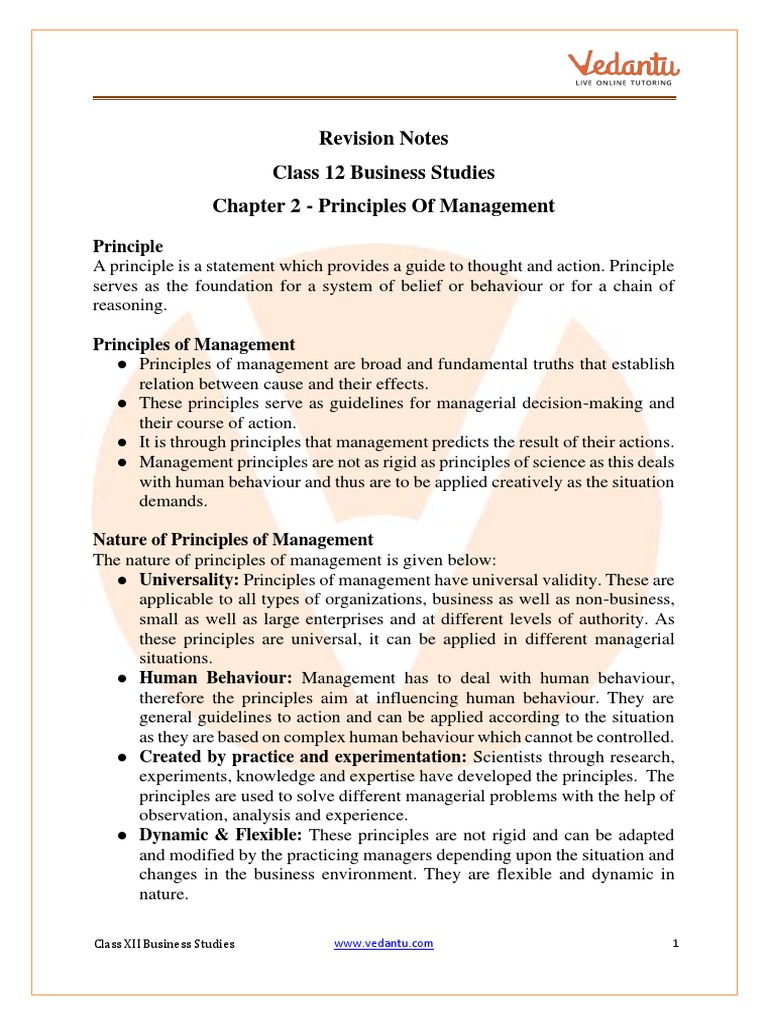 Class 12 Business Studies Chapter 2 - Revision Notes | PDF | Employment ...