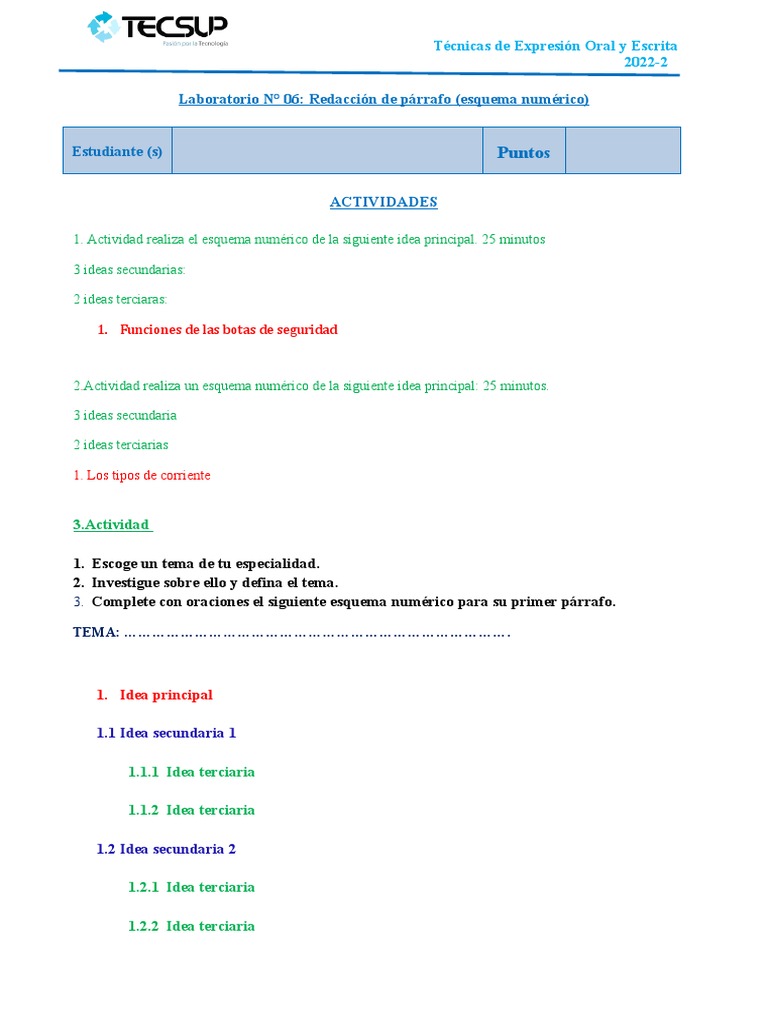 L6 - Redacción de Párrafo (Esquema Numérico) - 1 | PDF