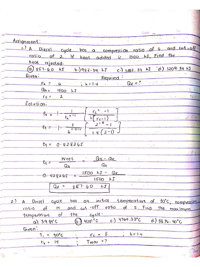Diesel Cycle Assignment | PDF