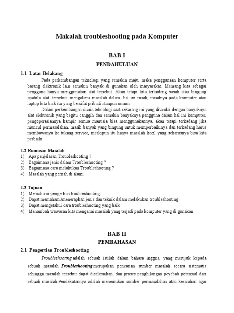 Makalah Troubleshooting Pada Komputer | PDF
