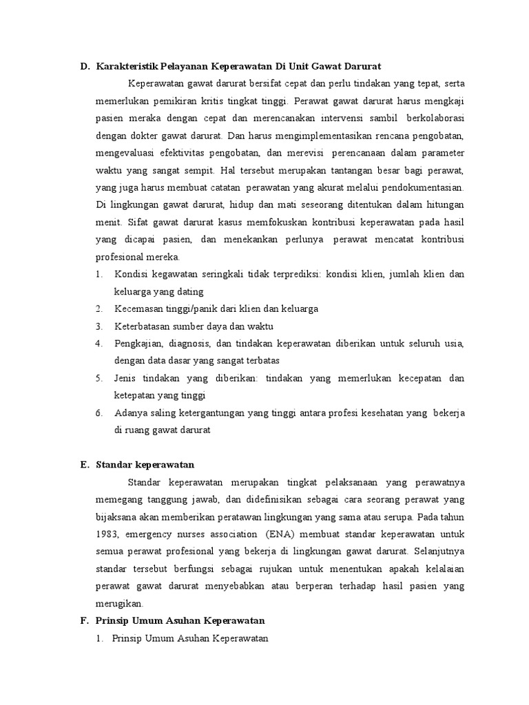 Karakteristik Keperawatan Gawat Darurat | PDF | Pengembangan Diri ...