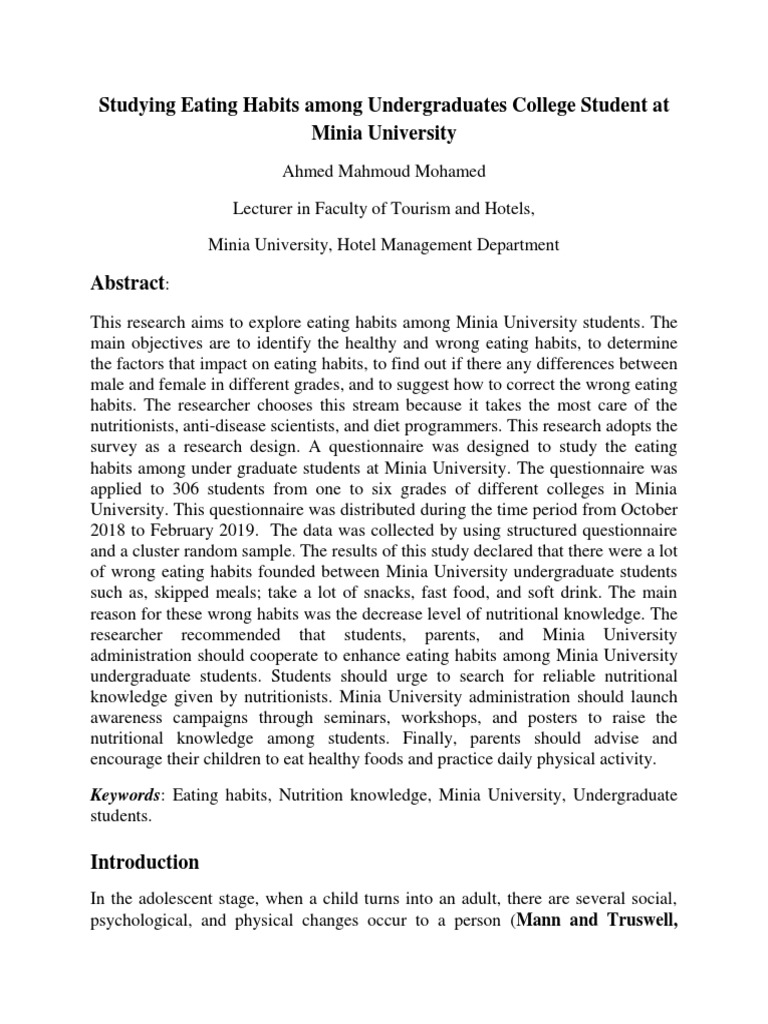 Studying Eating Habits Among Undergraduates College Student at Minia ...