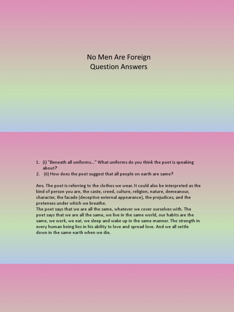 No Men Are Forigen Ques-Ans | PDF