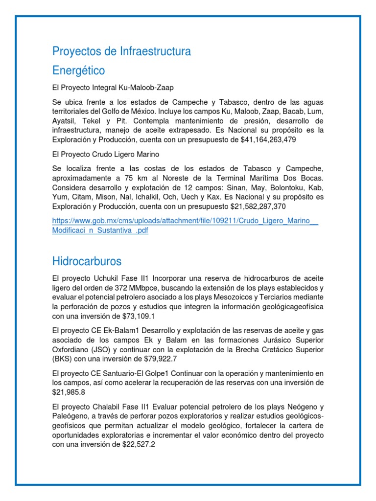 Proyectos de Infraestructura | PDF | Petróleo | Administracion del Agua