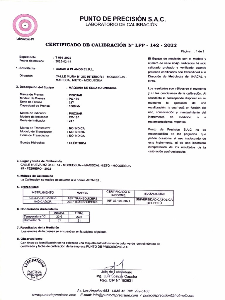 Certificados de Calibración | PDF | Calibración | Metrología