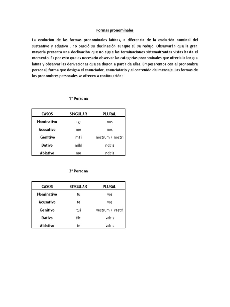 Formas Pronominales Latín | PDF | Plural | Pronombre