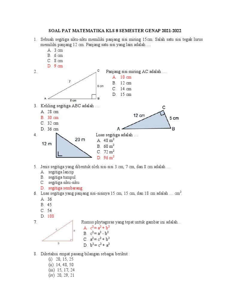 Soal Pat Matematika KLS 8 Semester Genap 2021-2022 | PDF