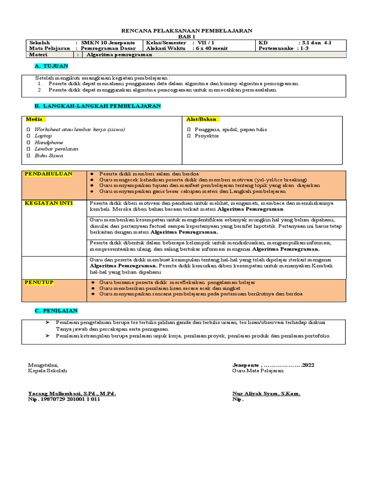 RPP Pemrograman Dasar | PDF