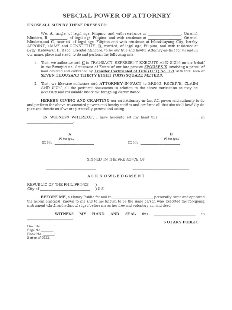 Special Power of Attorney To Sign | PDF | Power Of Attorney | Notary Public