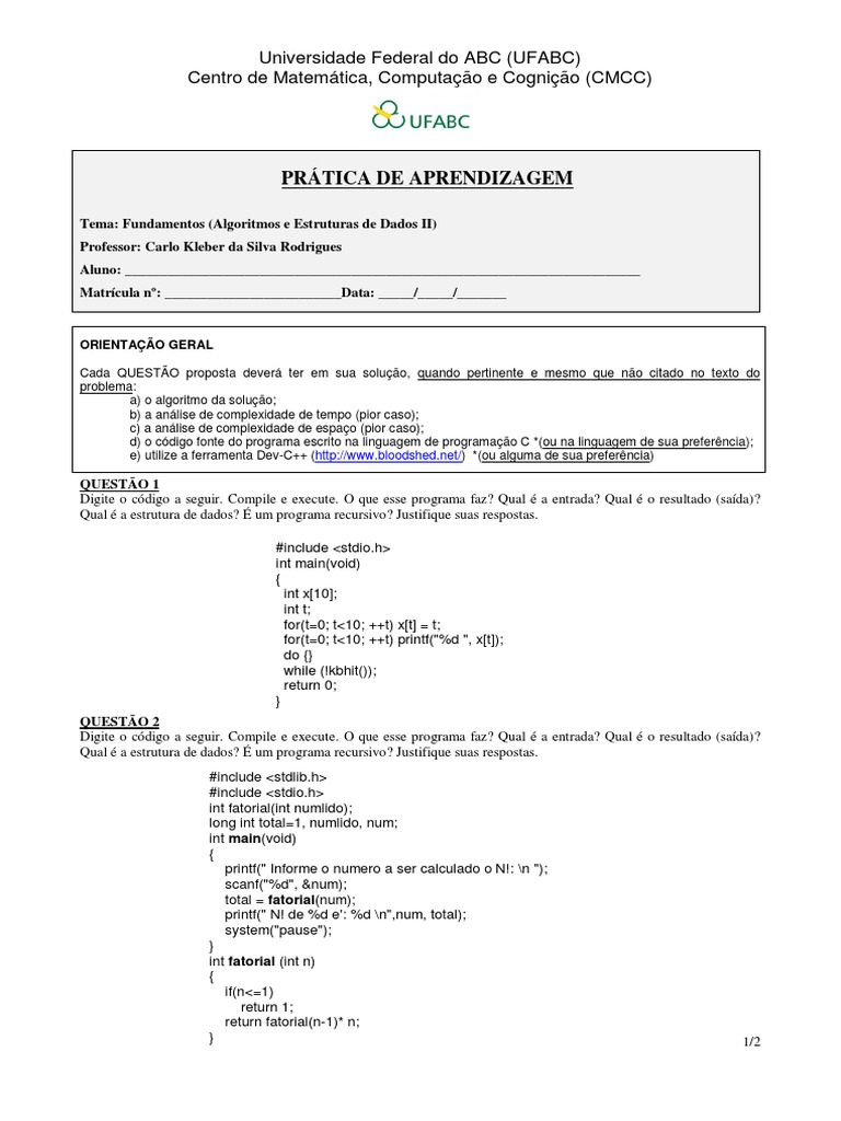 PA 01 - AED II Fundamentos | PDF | Estrutura de dados de matriz ...
