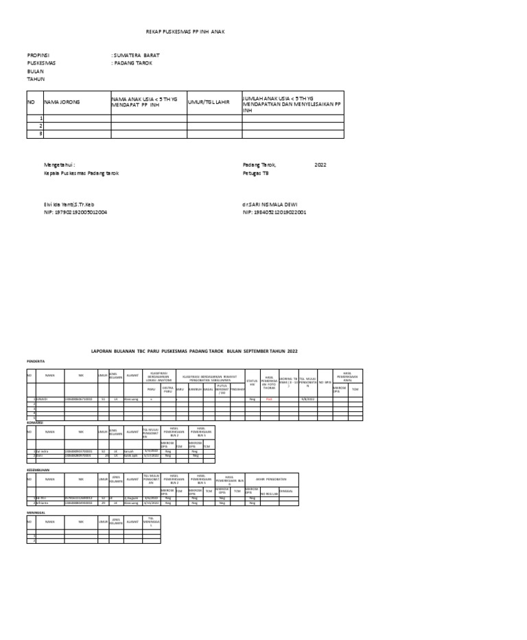 September 2022 Lap Bulanan TB PKM Padang Tarok | PDF