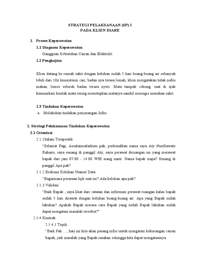 Contoh SP Strategi Pelaksanaan | PDF | Pengembangan Diri | Kesehatan ...