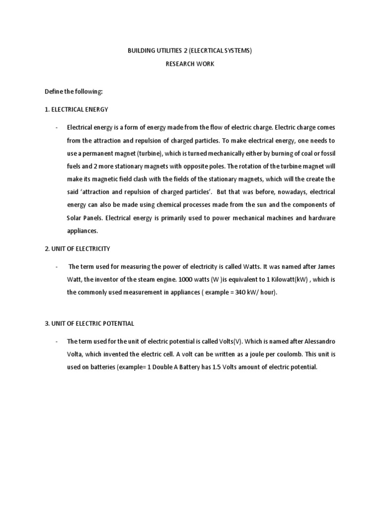 Research Work - Building Utilities - Electrical | PDF | Electricity | Watt