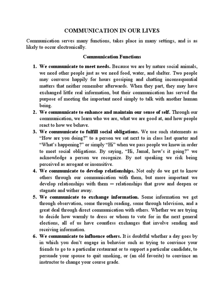 Communication in Our Lives | PDF | Communication | Conversation