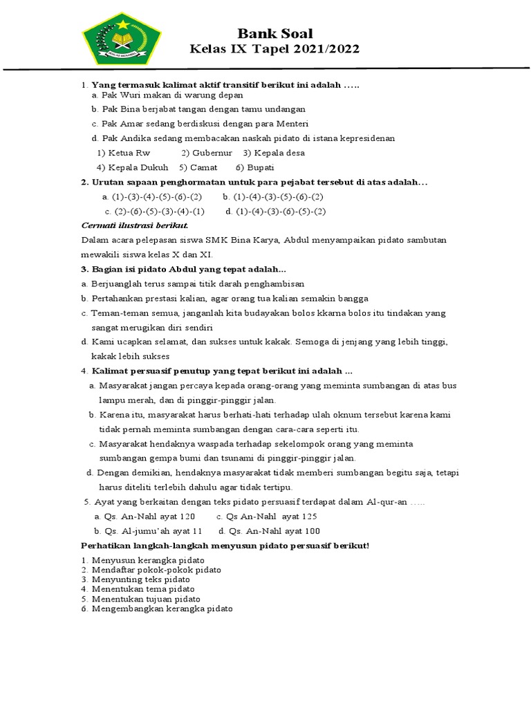 Bank Soal Kls 9 | PDF