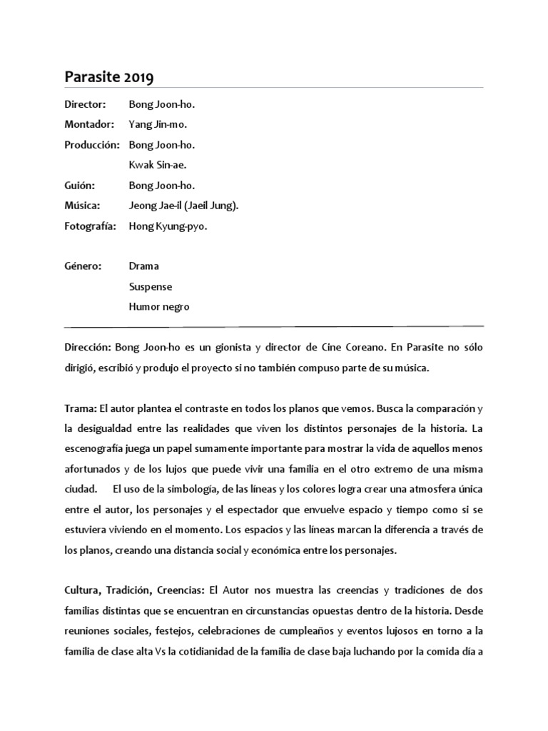 Parasite | PDF | Estudios de idiomas extranjeros | Arte
